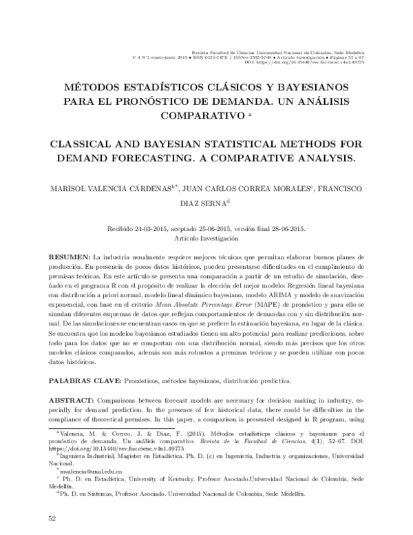 (PDF) M Etodos Estad Isticos CL Asicos y Bayesianos Para El Pron Ostico De Demanda. Un an Alisis ...