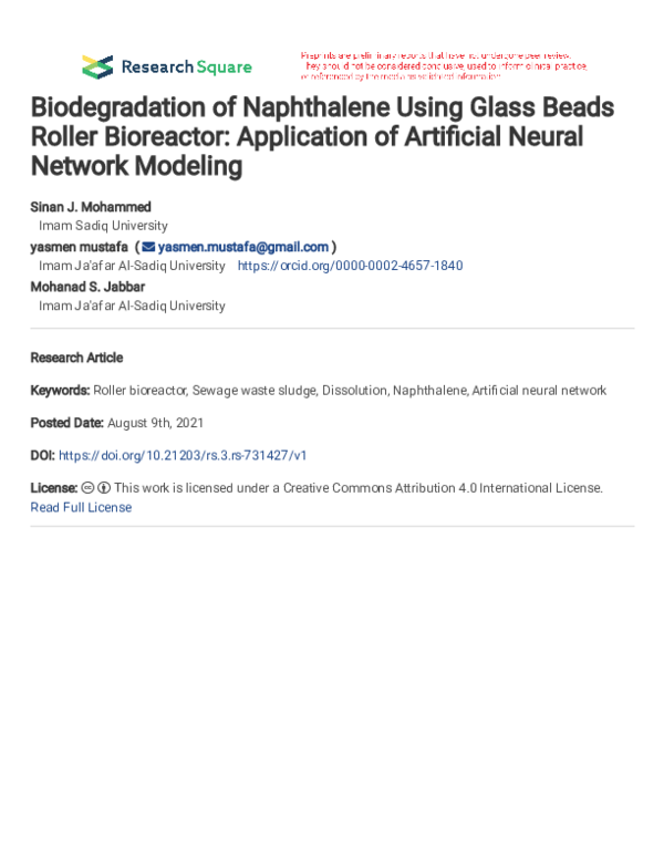 (PDF) Biodegradation of Naphthalene Using Glass Beads Roller Bioreactor: Application of ...