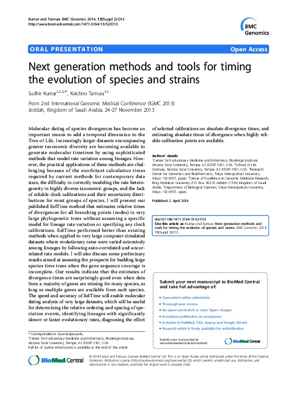(PDF) Next-Generation Tools for Evolution Timing