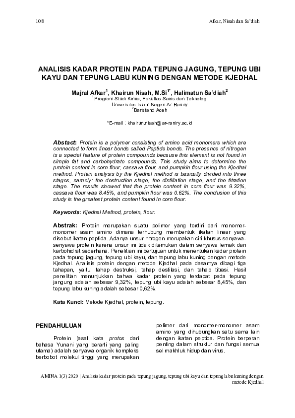 (PDF) Analisis Kadar Protein Pada Tepung Jagung, Tepung Ubi Kayu Dan Tepung Labu Kuning Dengan ...