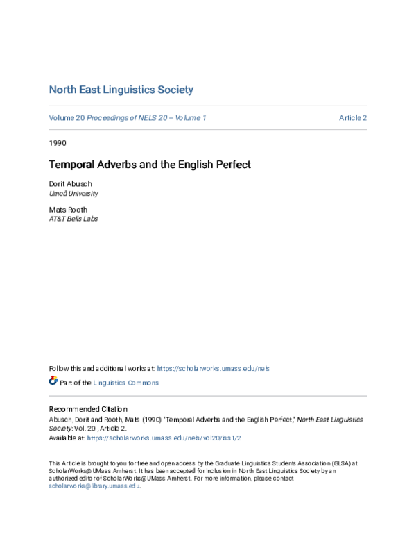 (PDF) Temporal Adverbs and the English Perfect