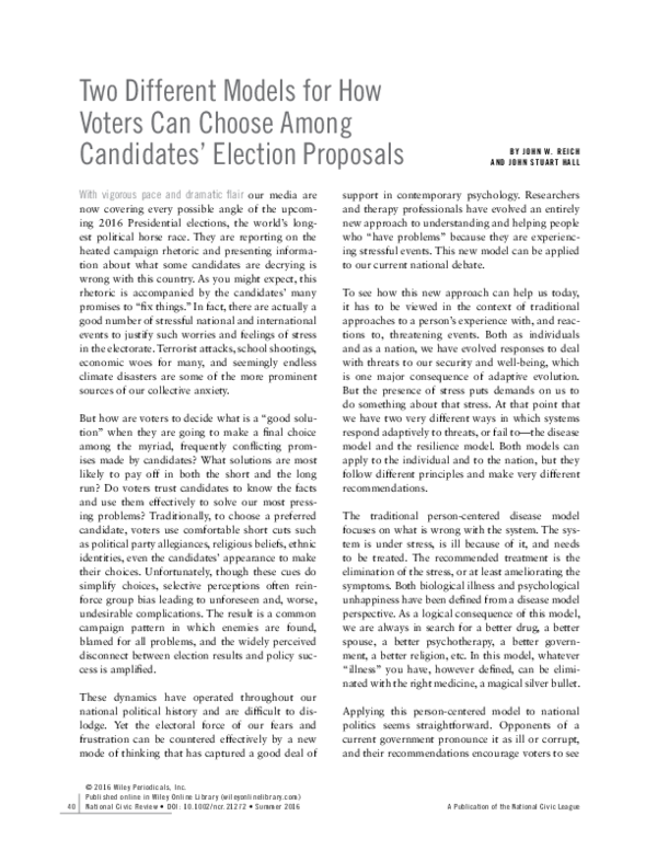 (PDF) Two Different Models for How Voters Can Choose Among Candidates ...
