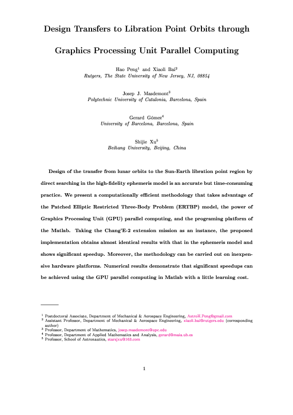 (PDF) Libration Transfer Design Using Patched Elliptic Three-Body Models and Graphics Processing ...
