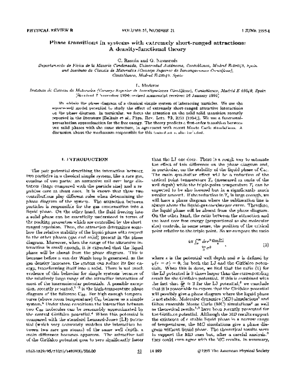 (PDF) Phase transitions in systems with extremely short-ranged attractions: A density-functional ...