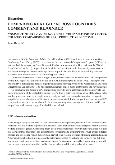 (PDF) Comparing Real GDP Across Countries: Comment and Rejoinder