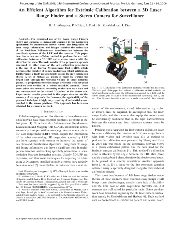 Pdf An Efficient Algorithm For Extrinsic Calibration Between A 3d