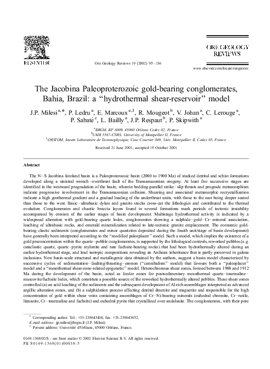 (PDF) The Jacobina Paleoproterozoic gold-bearing conglomerates, Bahia ...