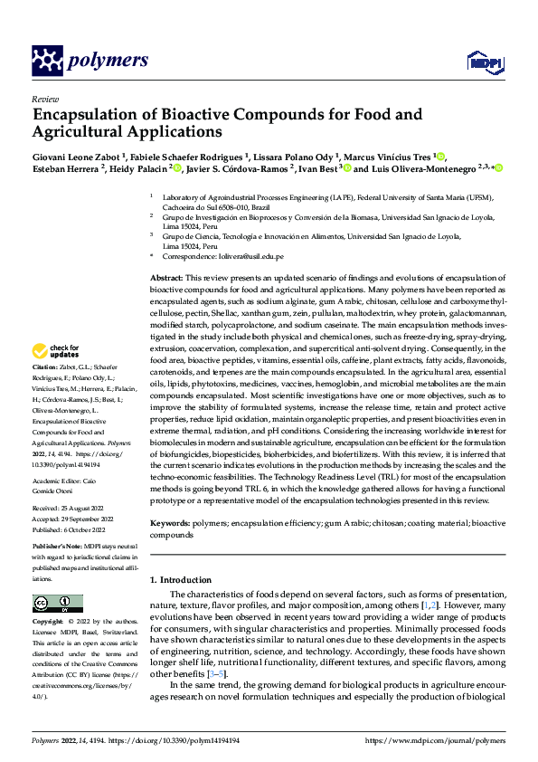 (PDF) Encapsulation of Bioactive Compounds for Food and Agricultural ...