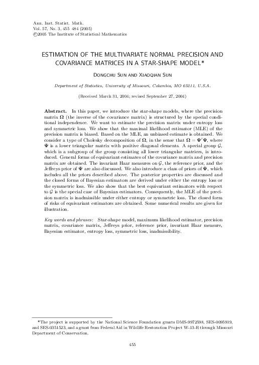 Pdf Estimation Of The Multivariate Normal Precision And Covariance
