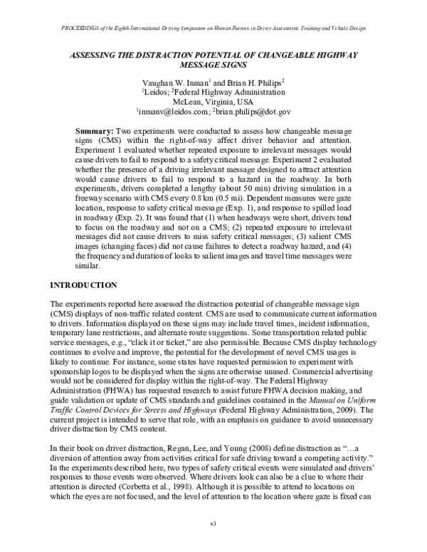(PDF) Assessing the Distraction Potential of Changeable Highway Message ...