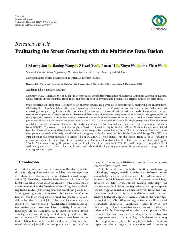 (PDF) Evaluating the Street Greening with the Multiview Data Fusion