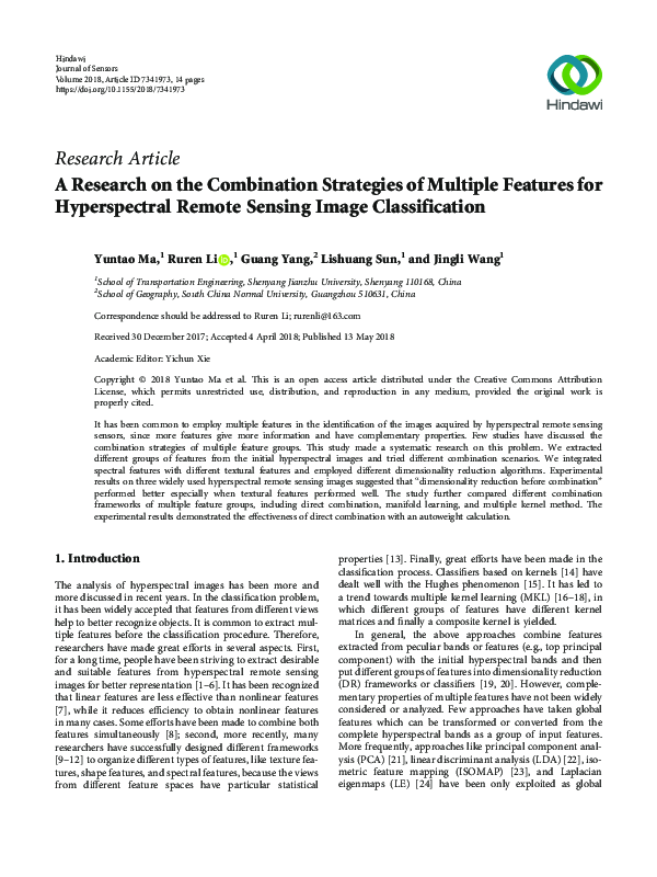 Pdf A Research On The Combination Strategies Of Multiple Features For Hyperspectral Remote
