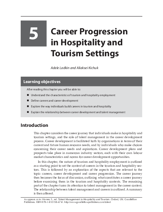 (PDF) Career Progression in Hospitality and Tourism Settings