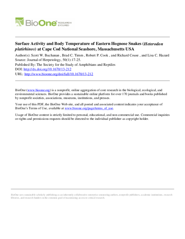 (PDF) Surface Activity and Body Temperature of Eastern Hognose Snakes ...