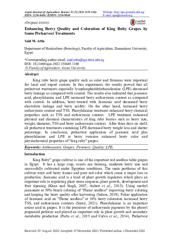 (PDF) Enhancing Berry Quality and Coloration of King Ruby Grapes by ...