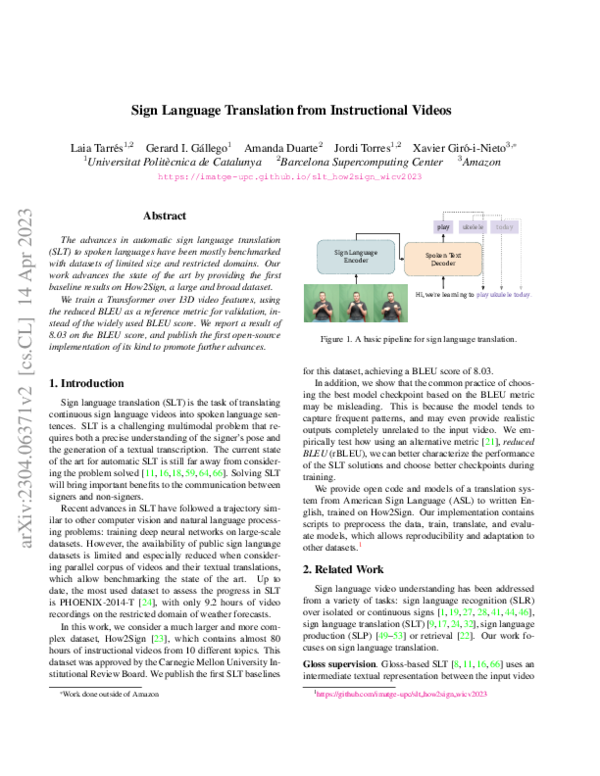(PDF) Sign Language Translation from Instructional Videos