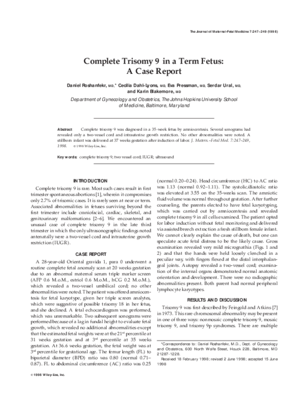 (PDF) Complete trisomy 9 in a term fetus: A case report | Daniel Roshan ...