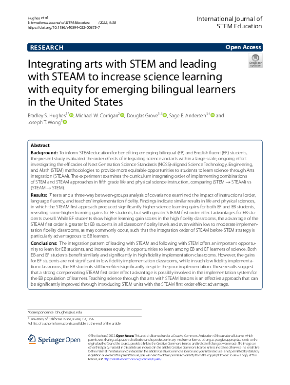 (PDF) Integrating arts with STEM and leading with STEAM to increase ...