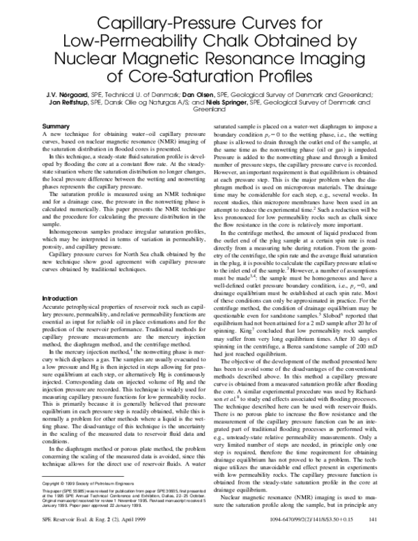 (PDF) Capillary Pressure Curves for Low Permeability Chalk Obtained by ...