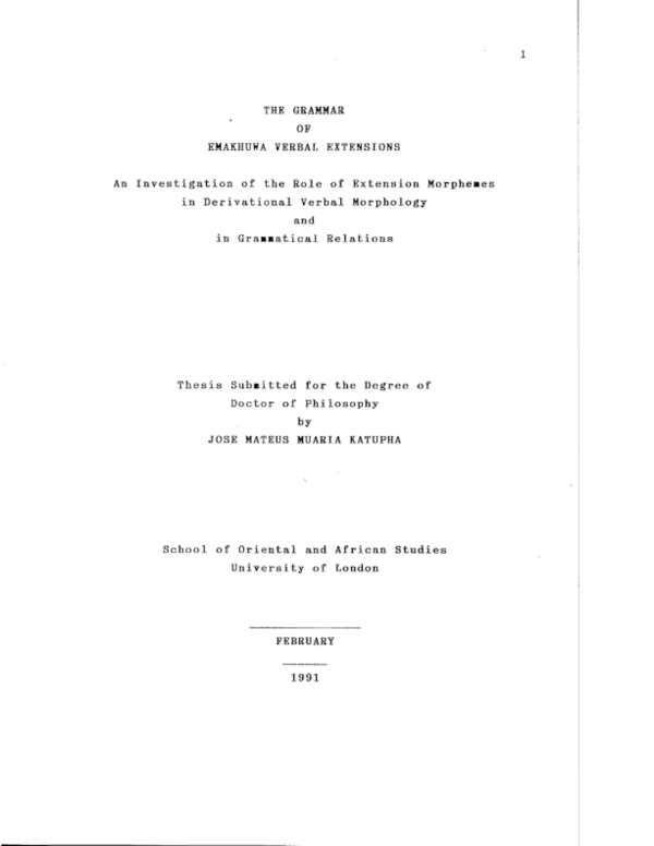 (PDF) The grammar of Emakhuwa verbal extensions : An investigation of ...