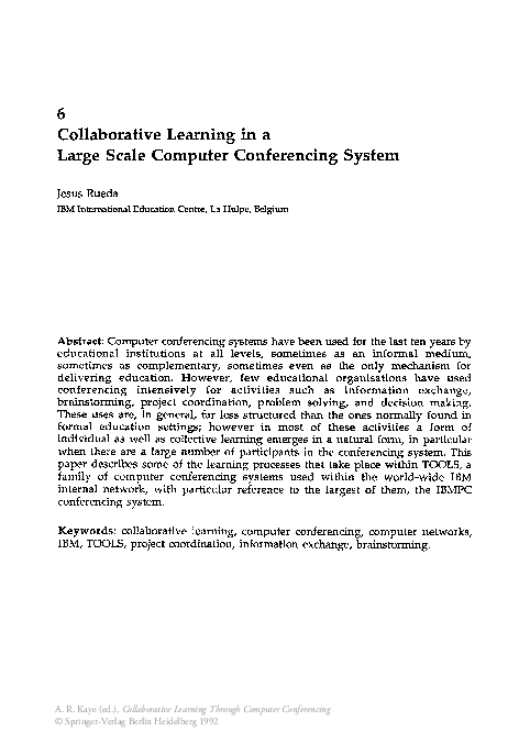 (PDF) Collaborative Learning in a Large Scale Computer Conferencing ...