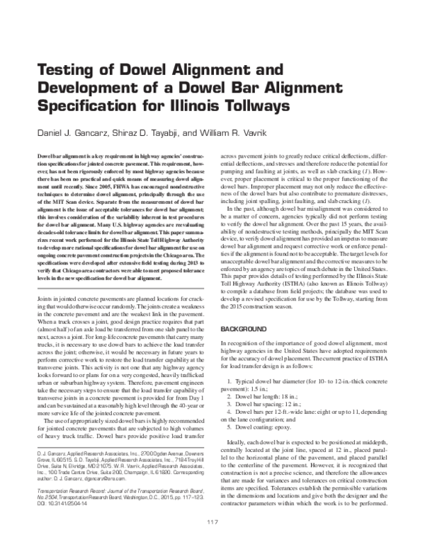 (PDF) Testing of Dowel Alignment and Development of a Dowel Bar ...