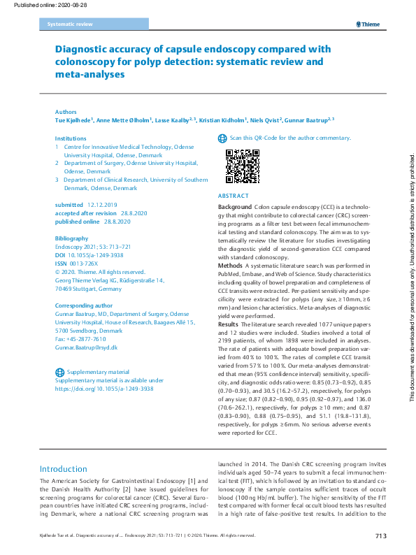 Pdf Diagnostic Accuracy Of Capsule Endoscopy Compared With Colonoscopy For Polyp Detection