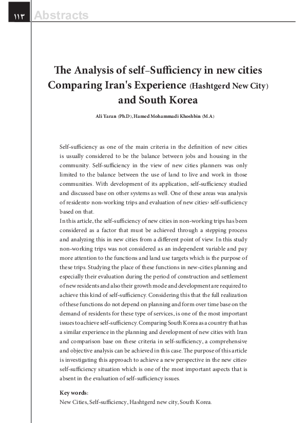 (PDF) The Analysis of Self-Sufficiency in New Cities Comparing Iran’s ...
