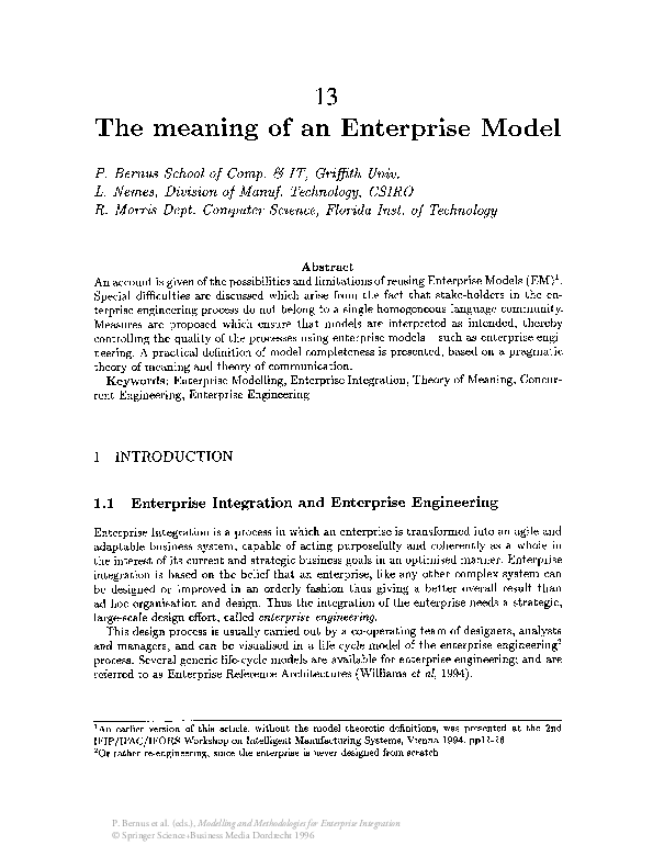 (PDF) The meaning of an Enterprise Model