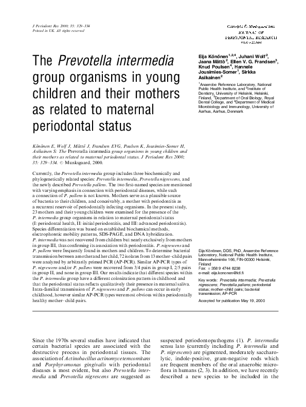 (PDF) The Prevotella intermedia group organisms in young children and ...
