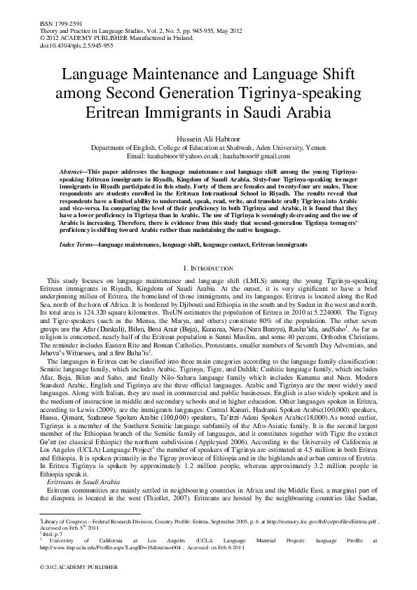 (PDF) Language Maintenance and Language Shift among Second Generation ...