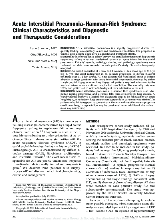 (PDF) Acute Interstitial Pneumonia–Hamman-Rich Syndrome: Clinical ...