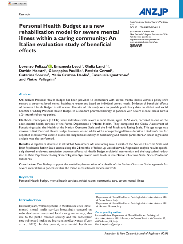 (PDF) Personal Health Budget as a new rehabilitation model for severe ...