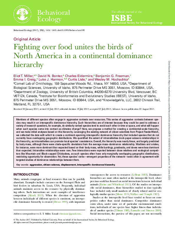 (PDF) Fighting over food unites the birds of North America in a ...