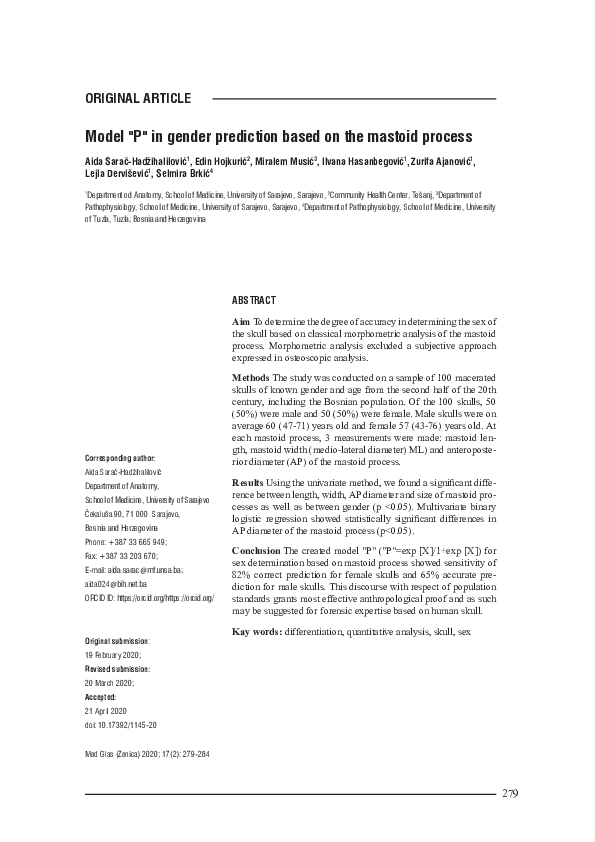 (PDF) Model "P" in gender prediction based on the mastoid process