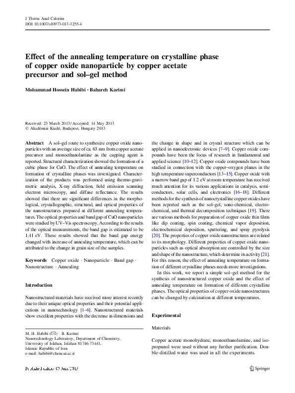 (PDF) Effect of the annealing temperature on crystalline phase of copper oxide nanoparticle by ...