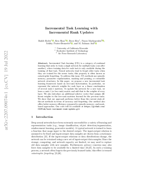 (PDF) Incremental Task Learning with Incremental Rank Updates