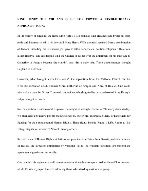 (PDF) KING HENRY THE VIII AND QUEST FOR POWER: A REVOLUTIONARY