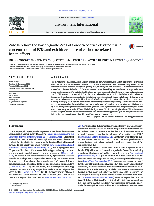 (PDF) Wild fish from the Bay of Quinte Area of Concern contain elevated ...