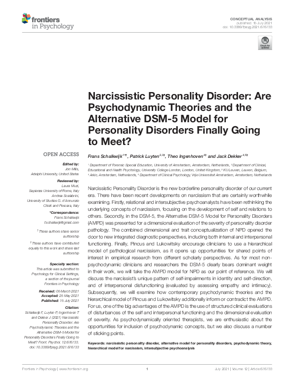 (PDF) Narcissistic Personality Disorder: Are Psychodynamic Theories and ...