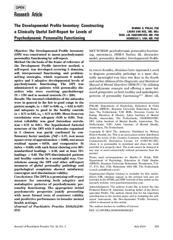 (PDF) The Developmental Profile Inventory: Constructing a Clinically ...