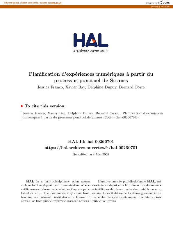 (PDF) Planification d'expériences numériques à partir du processus ...