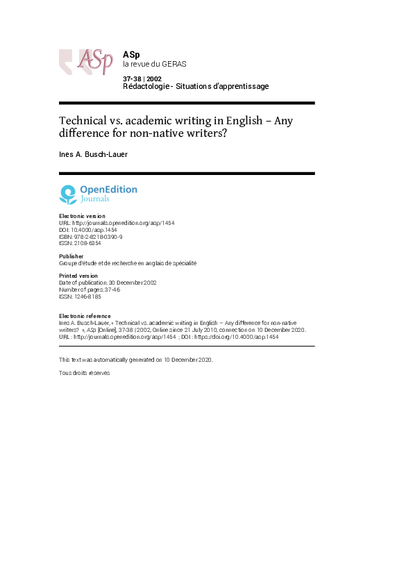 (PDF) Technical vs. academic writing in English – Any difference for ...