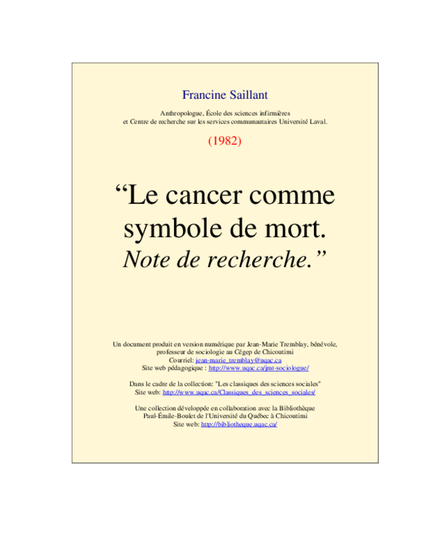 (PDF) Cancer Comme Symbole De Mort