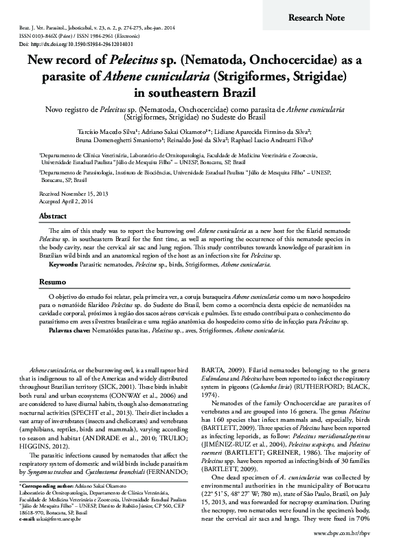 (PDF) New record of Pelecitus sp. (Nematoda, Onchocercidae) as a ...