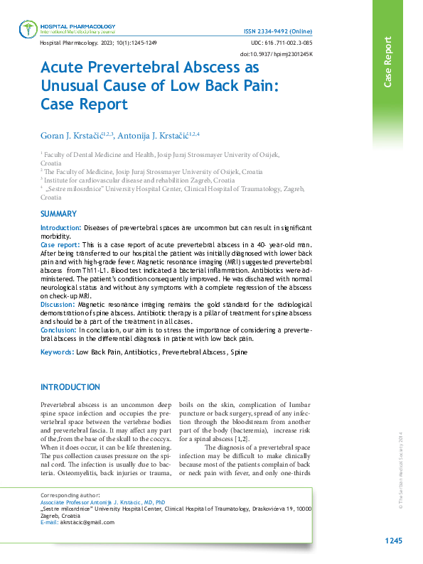 (PDF) Acute prevertebral abscess as unusual cause of low back pain ...