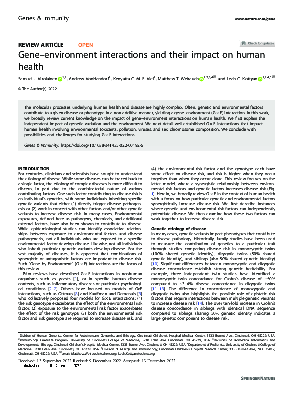 (PDF) Gene–environment interactions and their impact on human health