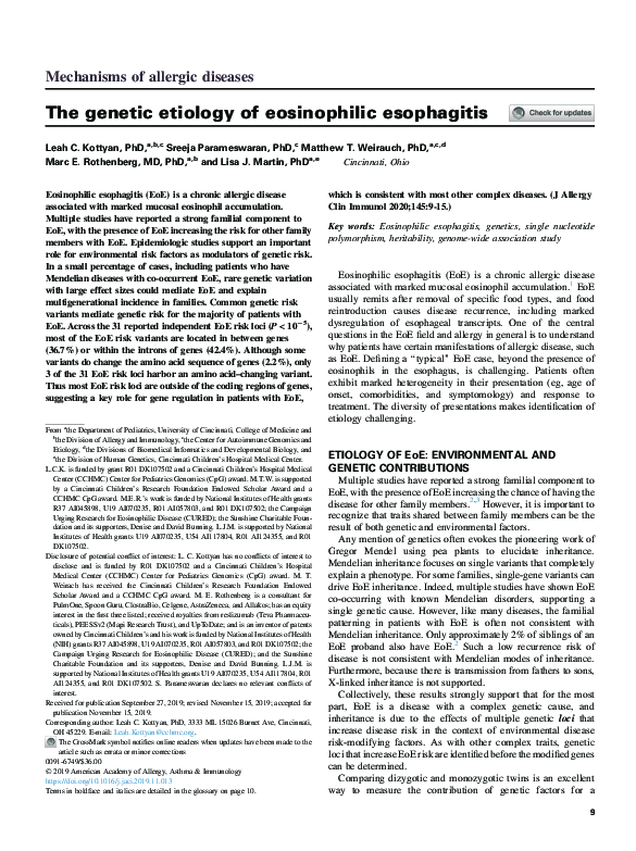 (PDF) The genetic etiology of eosinophilic esophagitis