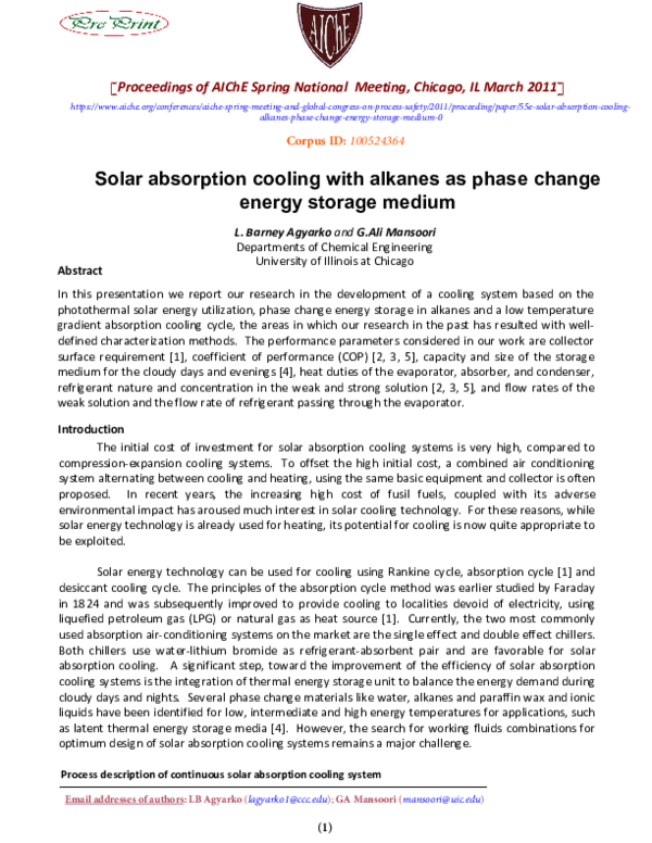 (PDF) Solar absorption cooling with alkanes as phase change energy ...