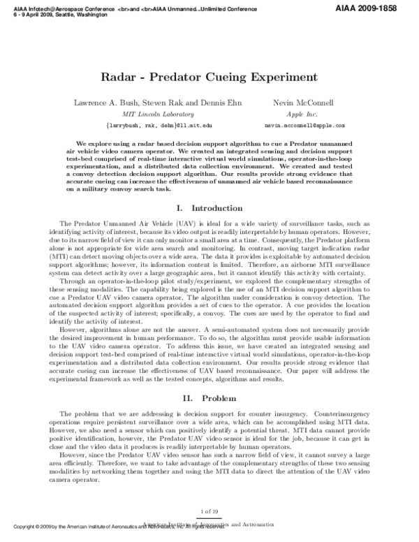 (PDF) Radar - Predator Cueing Experiment